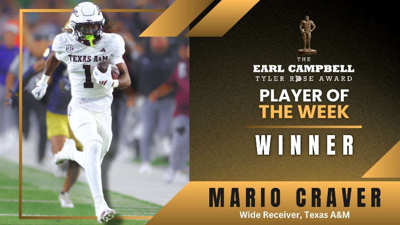 Texas A&M WR Craver named Earl Campbell Tyler Rose Player of the Week ...