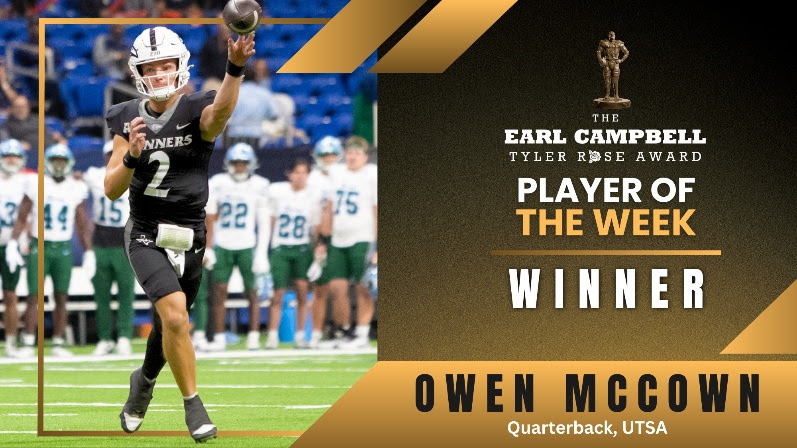 UTSA’s McCown named Earl Campbell Tyler Rose Award National Player of ...
